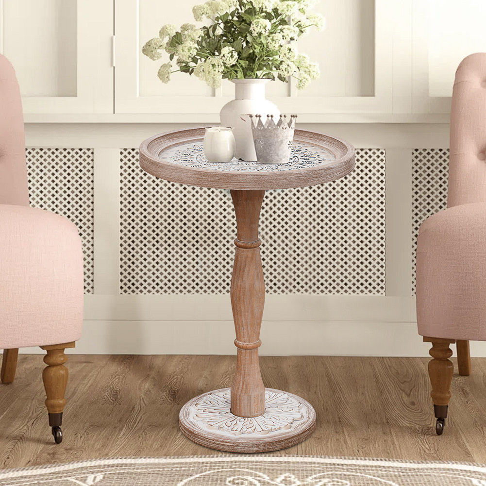 Mercer41 Tasheyana 22.7" Tall Wood Round Gold Pedestal End Table & Reviews | Wayfair